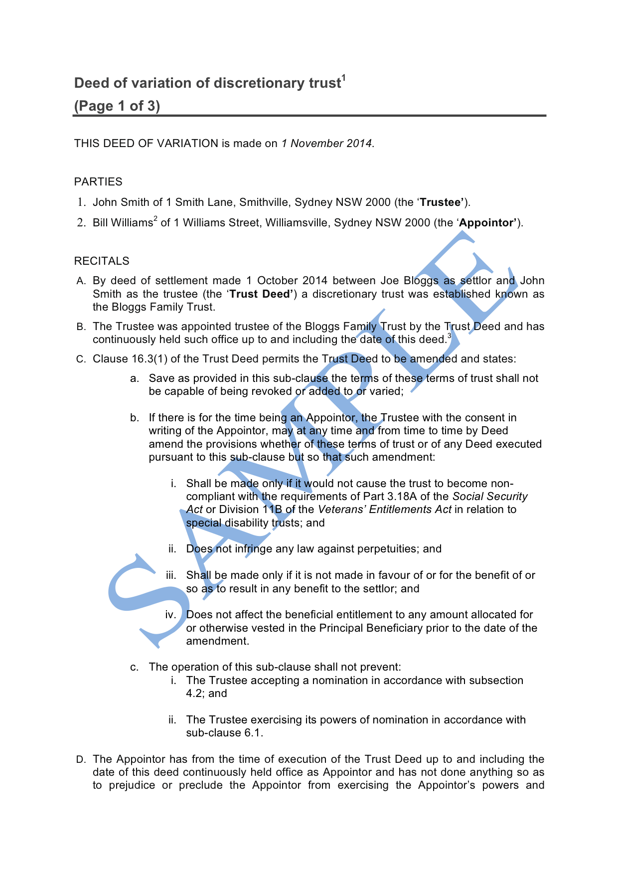 Variation Of Discretionary Trust Sample Lawpath